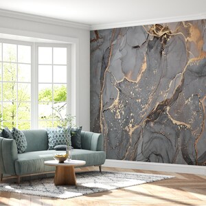 Grey and Gold Marble Wall Mural Wallpaper Wall Art Peel & Stick Self ...