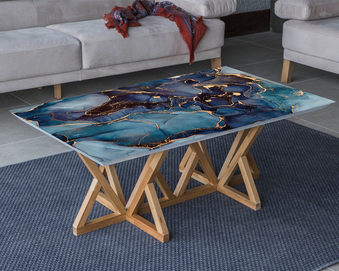 Elegant Dark Blue Gold Marble Table Wrap, Self Adhesive Waterproof ...