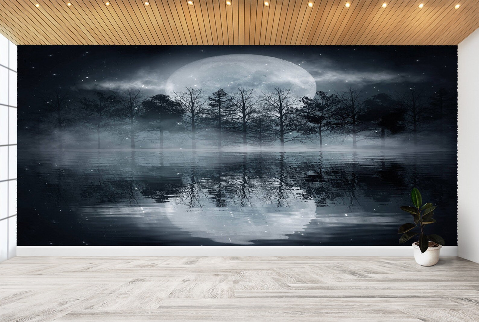 Dark Night Full Moon View Wall Mural Photo Wallpaper UV Print - Etsy