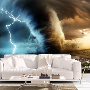 Tornado With Lightning Wall Mural Wallpaper Wall Art Peel & - Etsy Canada