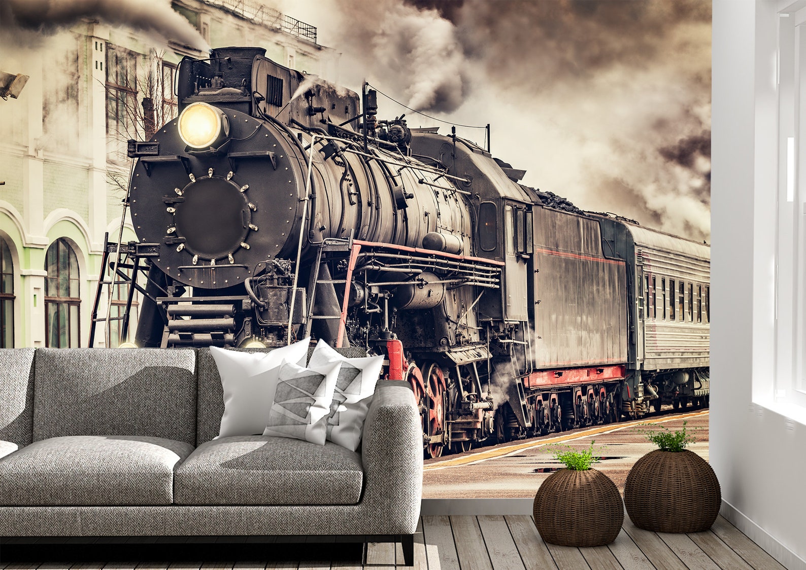 Train at the Station Wall Mural Wallpaper Wall Art Peel & - Etsy UK