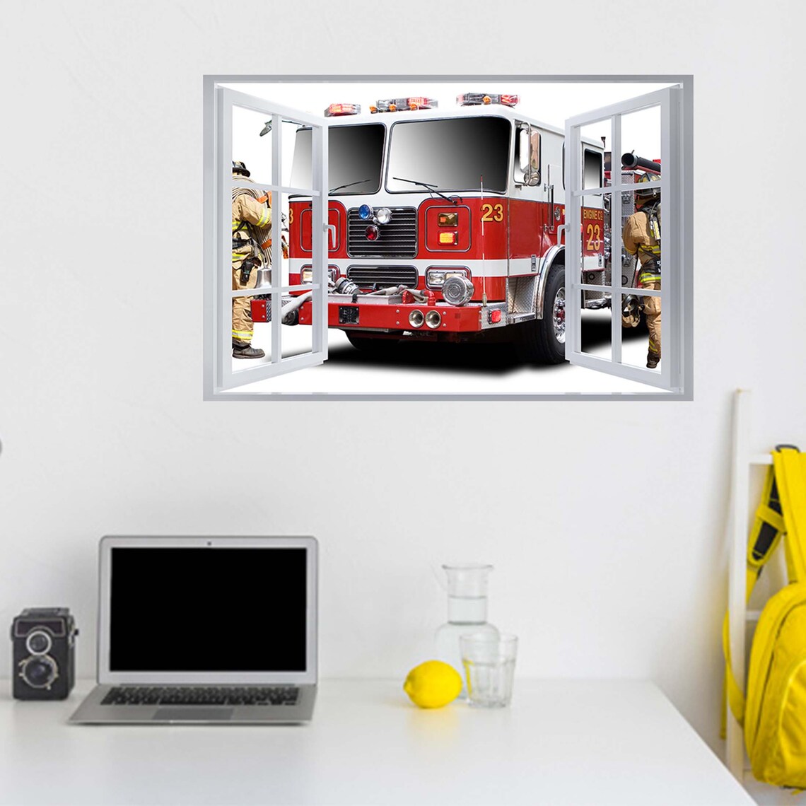 Wall Sticker Fireman Fire Truck Car 3D Window Effect Self - Etsy