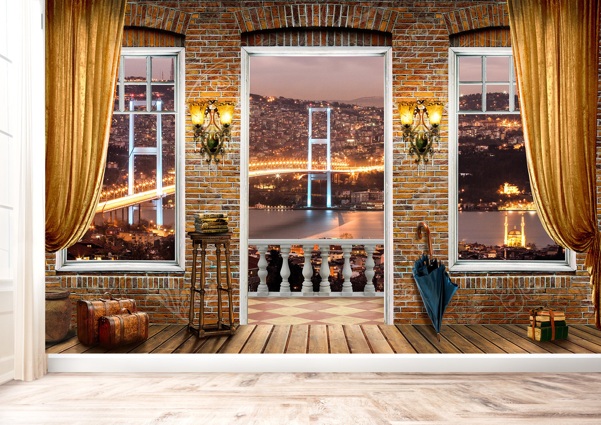Istanbul Bridge Window Effect Wall Mural Photo Wallpaper UV | Etsy