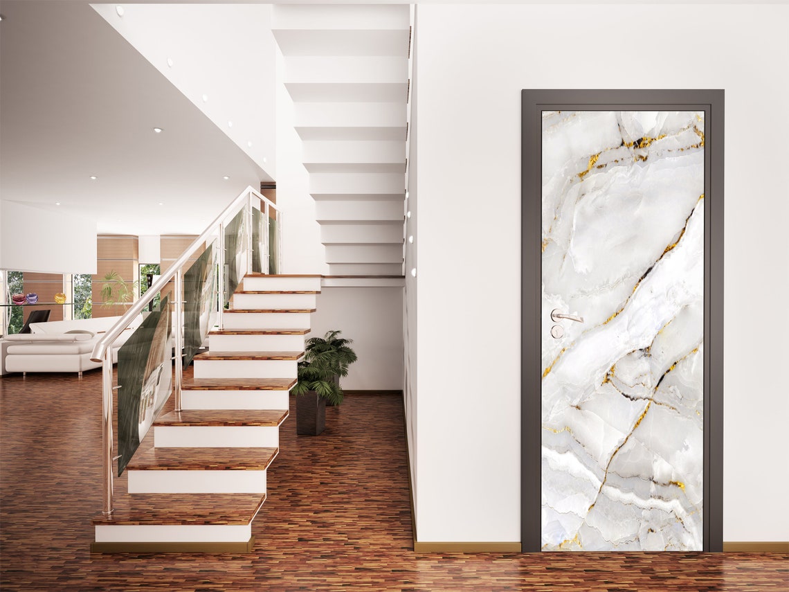 White and Gold Marble Door Mural Sticker Self Adhesive Door | Etsy