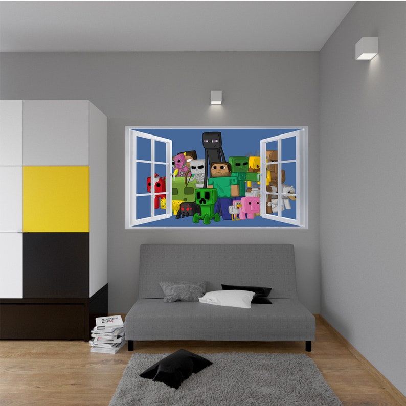 Minecraft Characters 3D Window Effect Self Adhesive Wall - Etsy UK