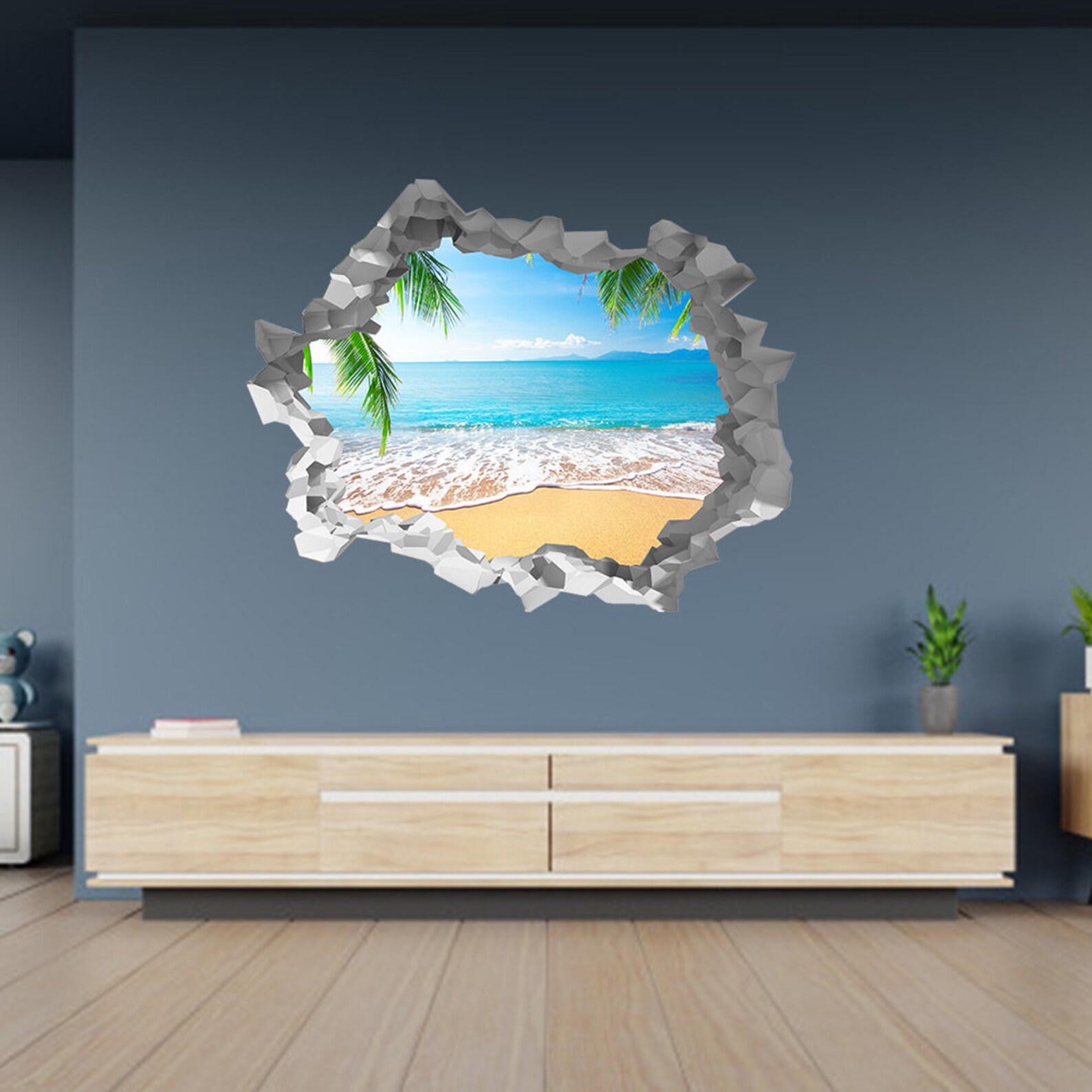 Wall Sticker Sand Beach View Relaxing 3D Hole in the Wall B - Etsy