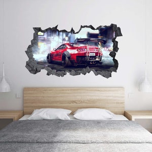 Wall Sticker Toyota Supra Sports Car 3D Hole in the Wall Effect C Self ...