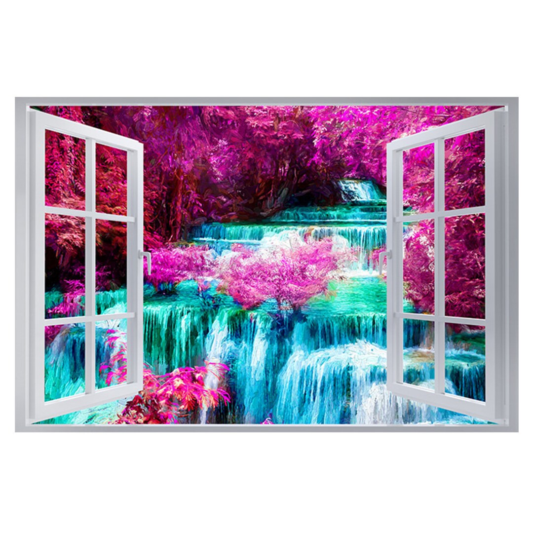 Wall Sticker Waterfall Painted Landscape 3D Window Effect Art Decal ...