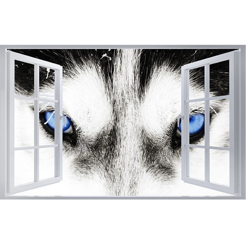 Wall Sticker Siberian Husky Blue Eyes 3D Window Effect Self - Etsy