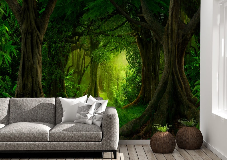 Green Forest Wall Mural Wallpaper Wall Art Peel & Stick Self | Etsy
