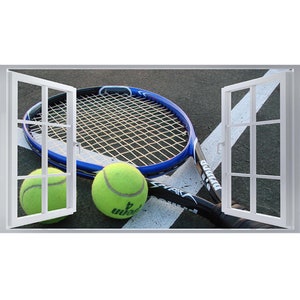 Wall Sticker Tennis Racket Theme 3D Window Effect Self Adhesive Décor ...