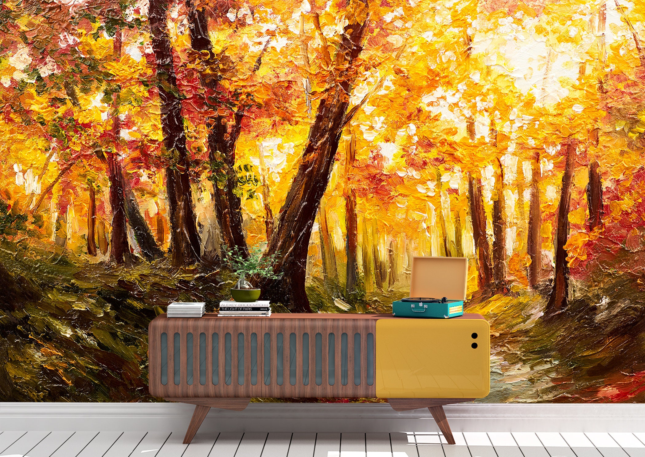 Painted Autumn Forest Wall Mural Wallpaper Wall Art Peel & | Etsy