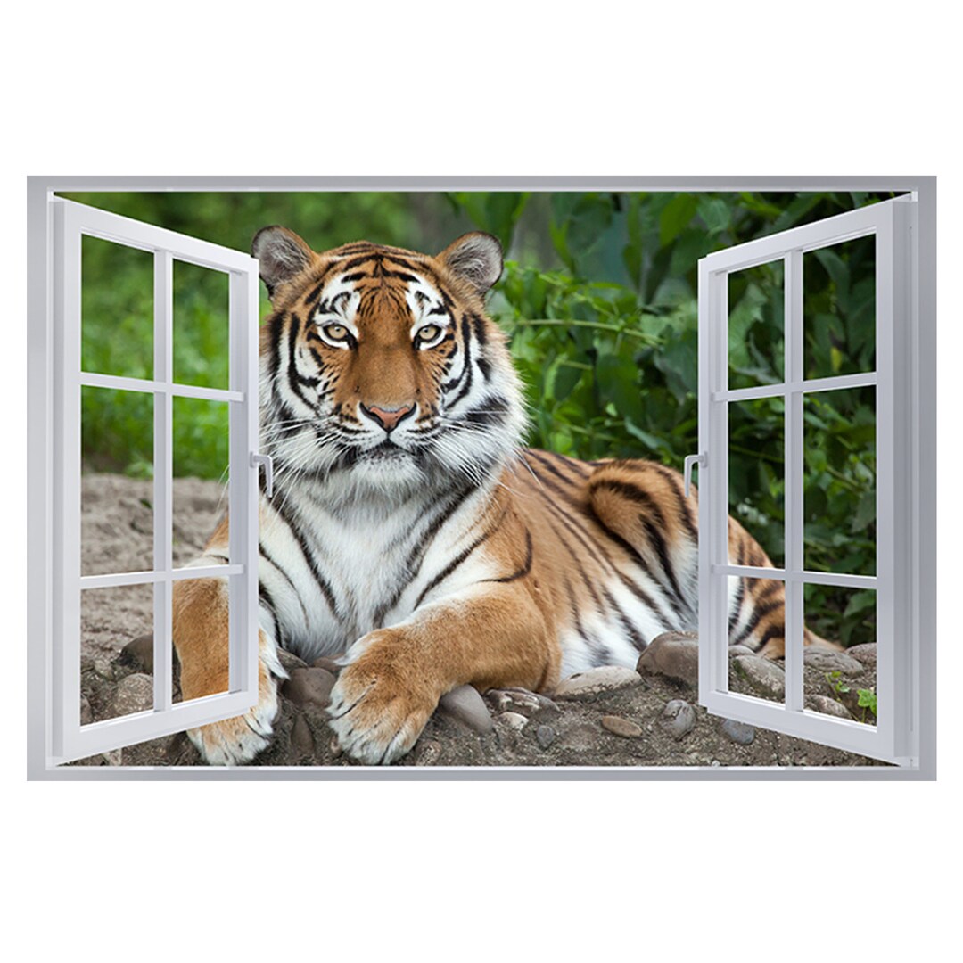 Wall Sticker Tiger Chill Nature Field 3D Window Effect Self - Etsy