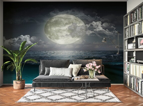 Full Moon on Sea Landscape Wall Mural Photo Wallpaper UV Print | Etsy