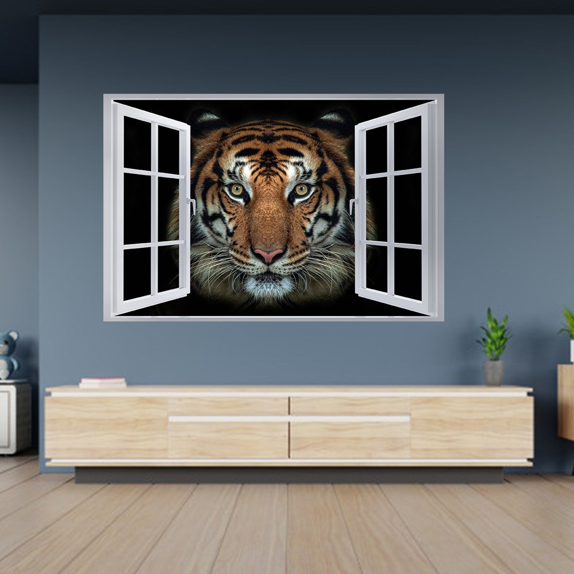 Wall Sticker Tiger Portrait Theme 3D Window Effect Self - Etsy