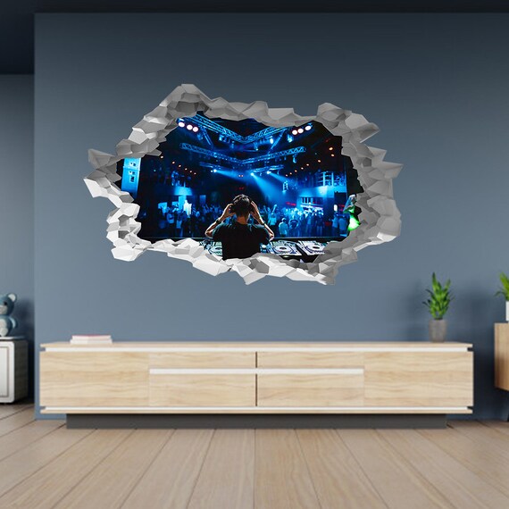 Wall Decals & Murals Wall Sticker DJ Console Concert Dance 3D Hole in ...