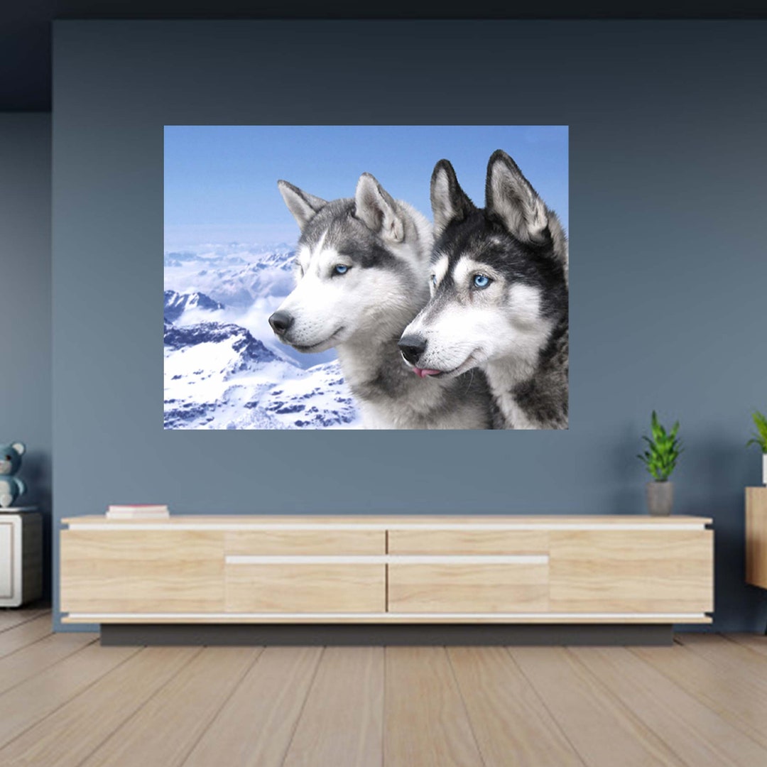 Wall Sticker Husky in Mountains Theme Poster Self Adhesive Art Decal ...
