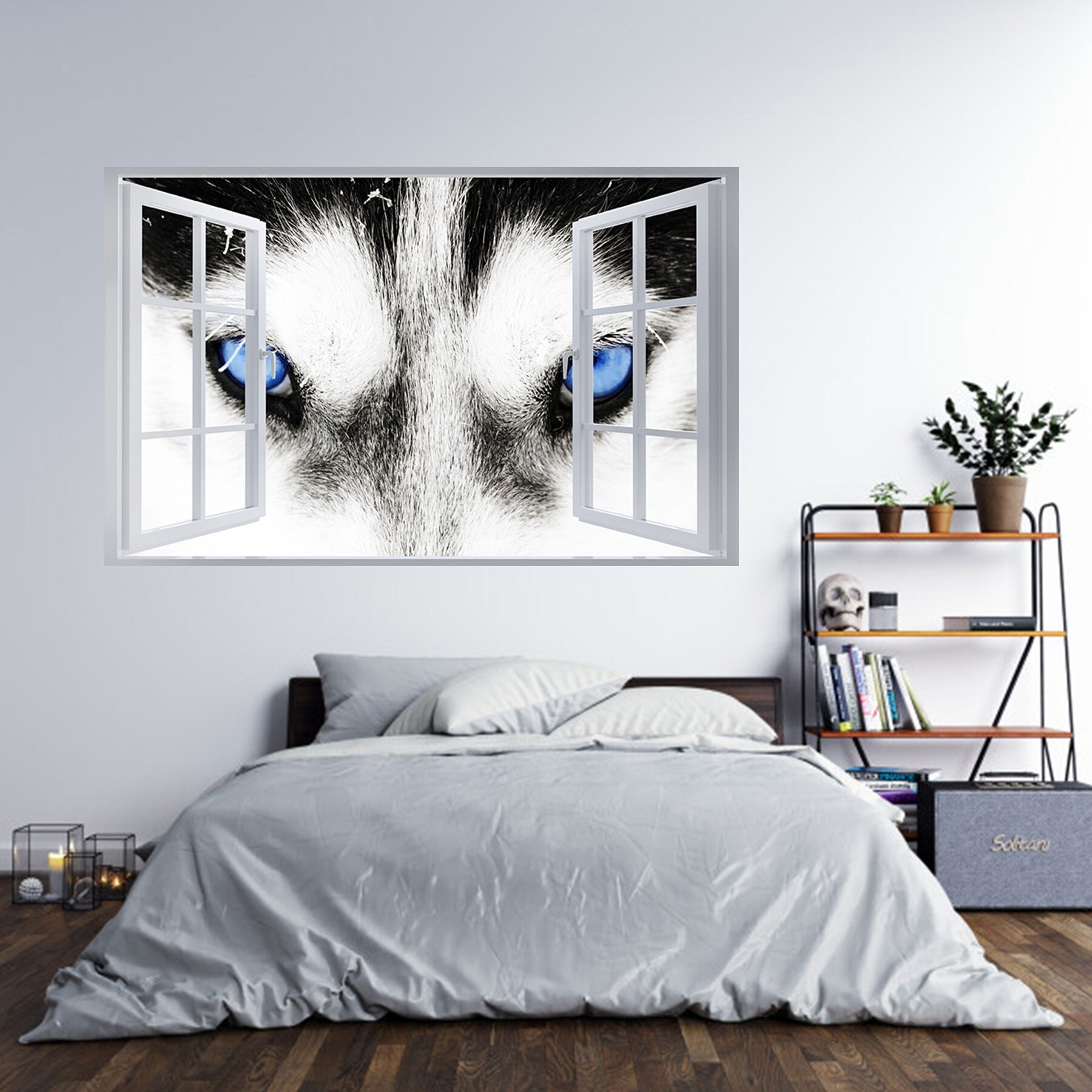 Wall Sticker Siberian Husky Blue Eyes 3D Window Effect Self - Etsy
