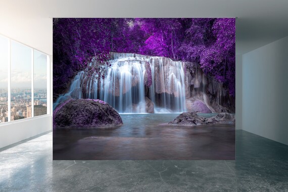 Purple Waterfall Wall Mural Wallpaper Wall Art Peel & Stick - Etsy
