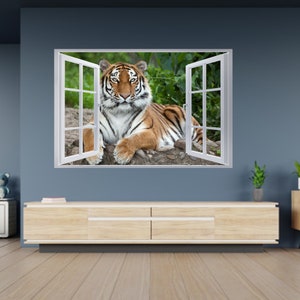 Wall Sticker Tiger Chill Nature Field 3D Window Effect Self - Etsy