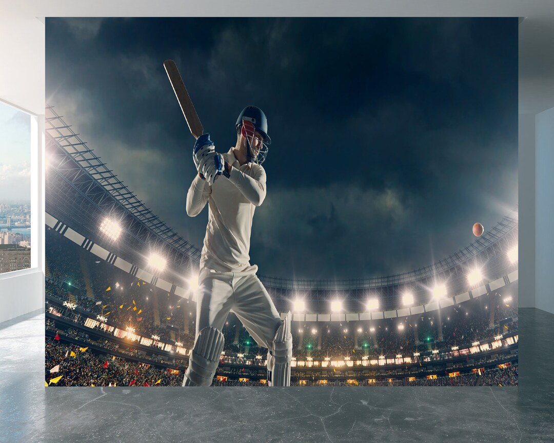 Cricket Player on the Stadium Wallpaper Mural: UV Print Decal Wall Art ...
