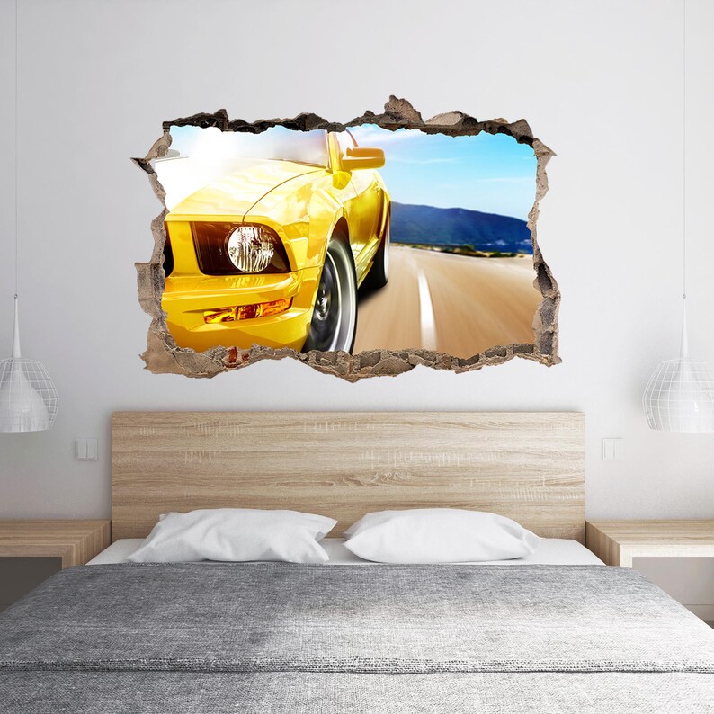 Wall Sticker Yellow Car on the Road 3D Hole in the Wall Effect - Etsy