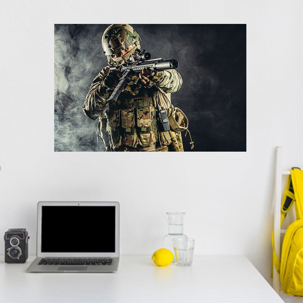Wall Sticker Armed Soldier in Smoke Poster Self Adhesive Art - Etsy