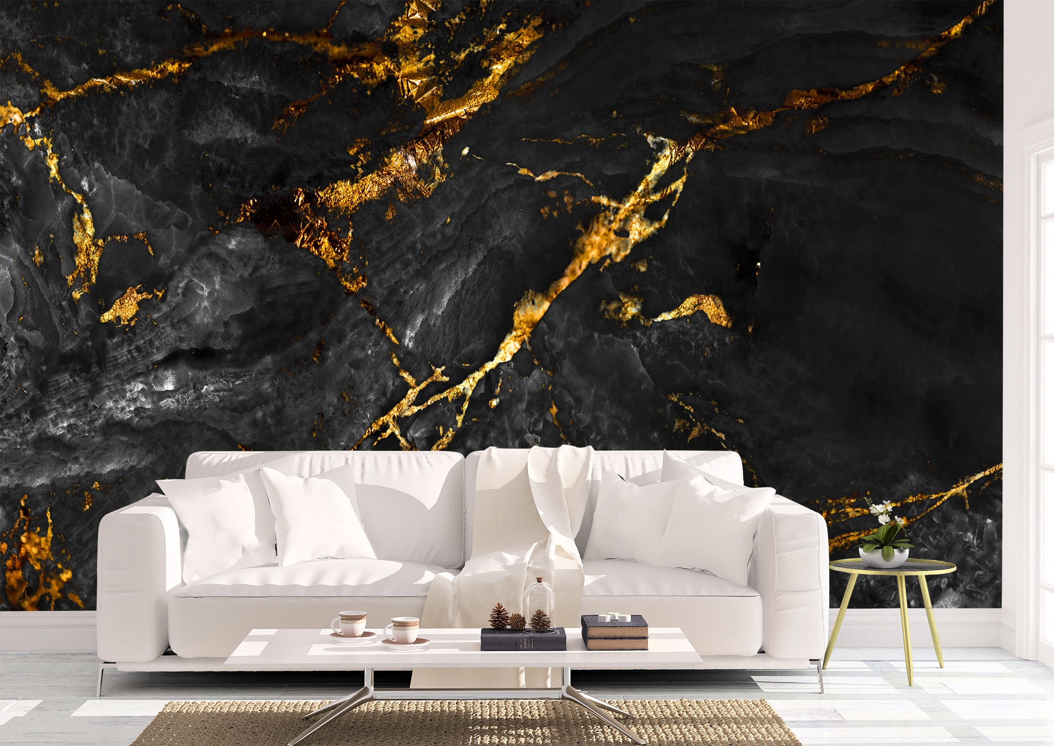 Gold und Schwarz Marmor Wand wandbild Tapete Wand Kunst Peel & | Etsy