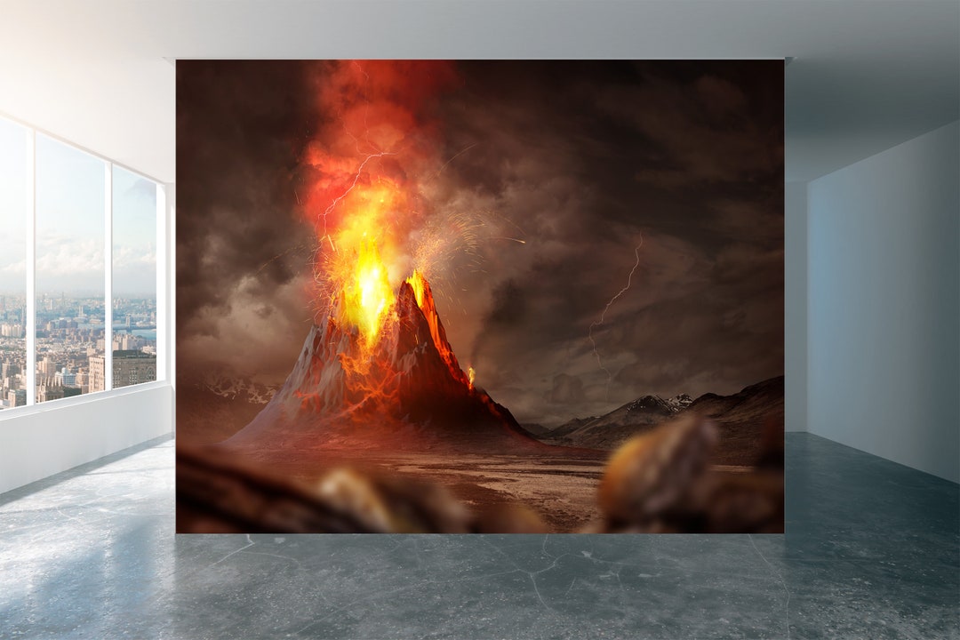 Dark Volcano Eruption Theme Wall Mural Wallpaper Wall Art Peel & Stick ...