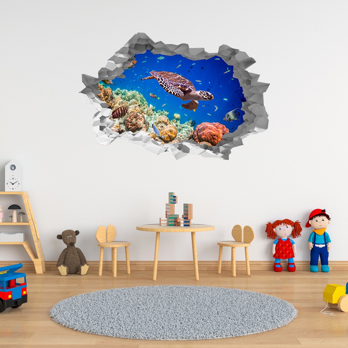 Wall Sticker Sea Turtle Underwater 3D Hole in the Wall Effect - Etsy