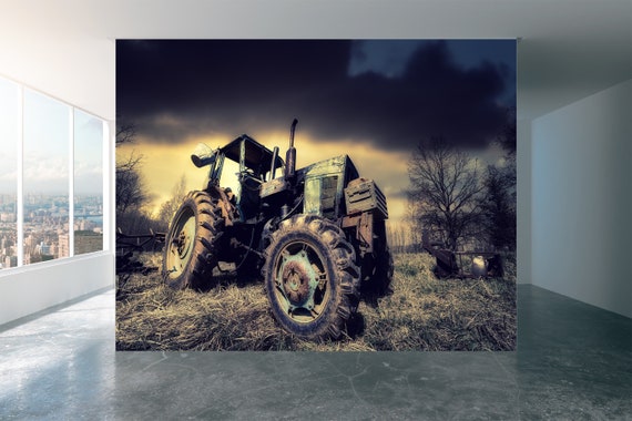Dirty Tractor Wall Mural Wallpaper Wall Art Peel & Stick Self | Etsy