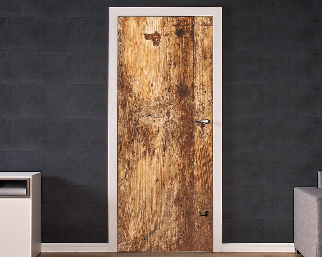 Wood Oak Texture Door Sticker Peel & Stick Vinyl Door Wrap Art Décor ...