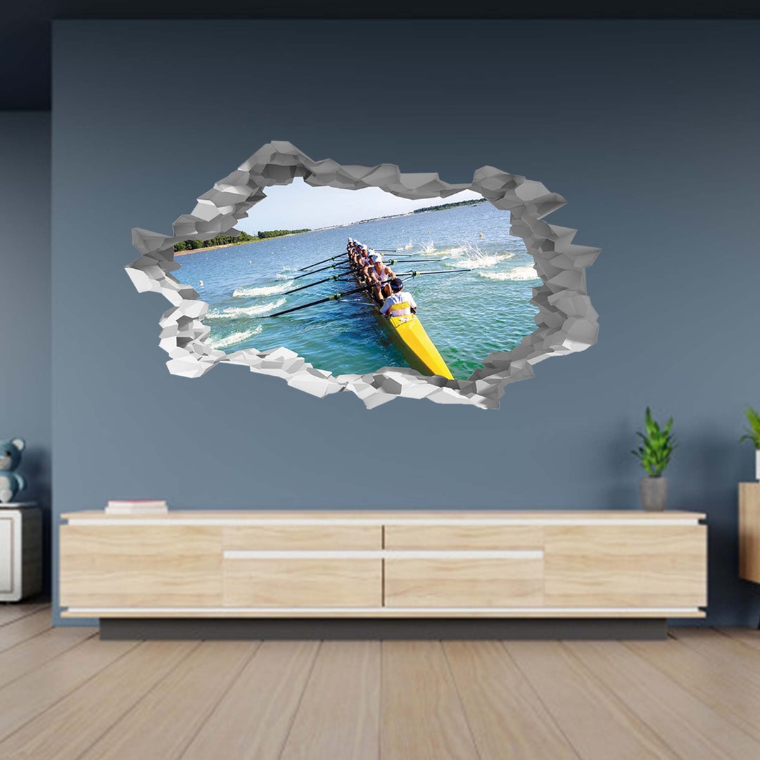 Wall Sticker Rowing Theme 3D Hole in the Wall Effect B Self Adhesive ...