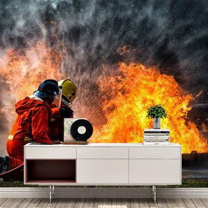 Fireman Fight Fire View Wall Mural Photo Wallpaper UV Print Decal Art ...