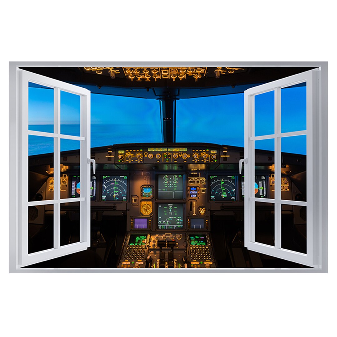 Wall Sticker Plane Pilot Cockpit Visualisation 3D Window Effect Decal ...
