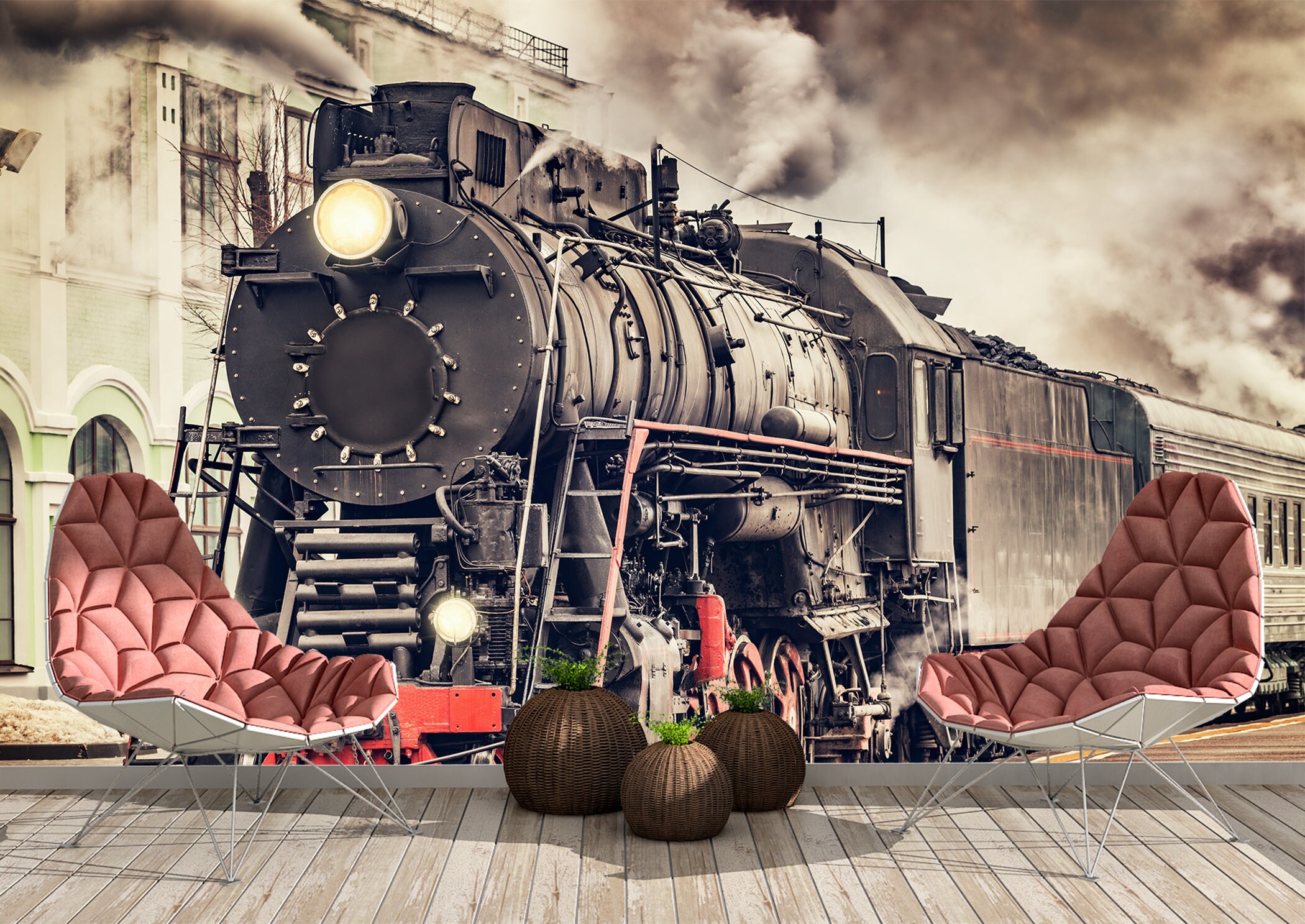 Train at the Station Wall Mural Wallpaper Wall Art Peel & - Etsy UK