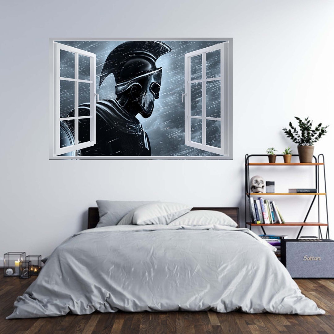 Pegatina de pared Spartan Soldier in Helm 3D Efecto de ventana ...