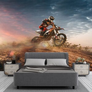 Motocross Jumping on Race Wall Mural Photo Wallpaper UV Print Decal Art ...