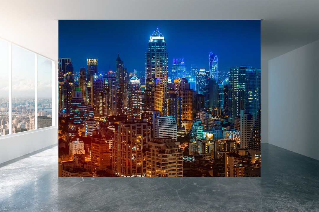 Large City Skyline Wall Mural Wallpaper Wall Art Peel & Stick Self ...