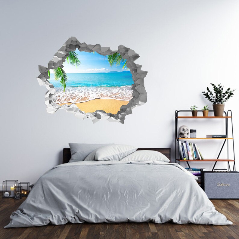 Wall Sticker Sand Beach View Relaxing 3D Hole in the Wall B - Etsy