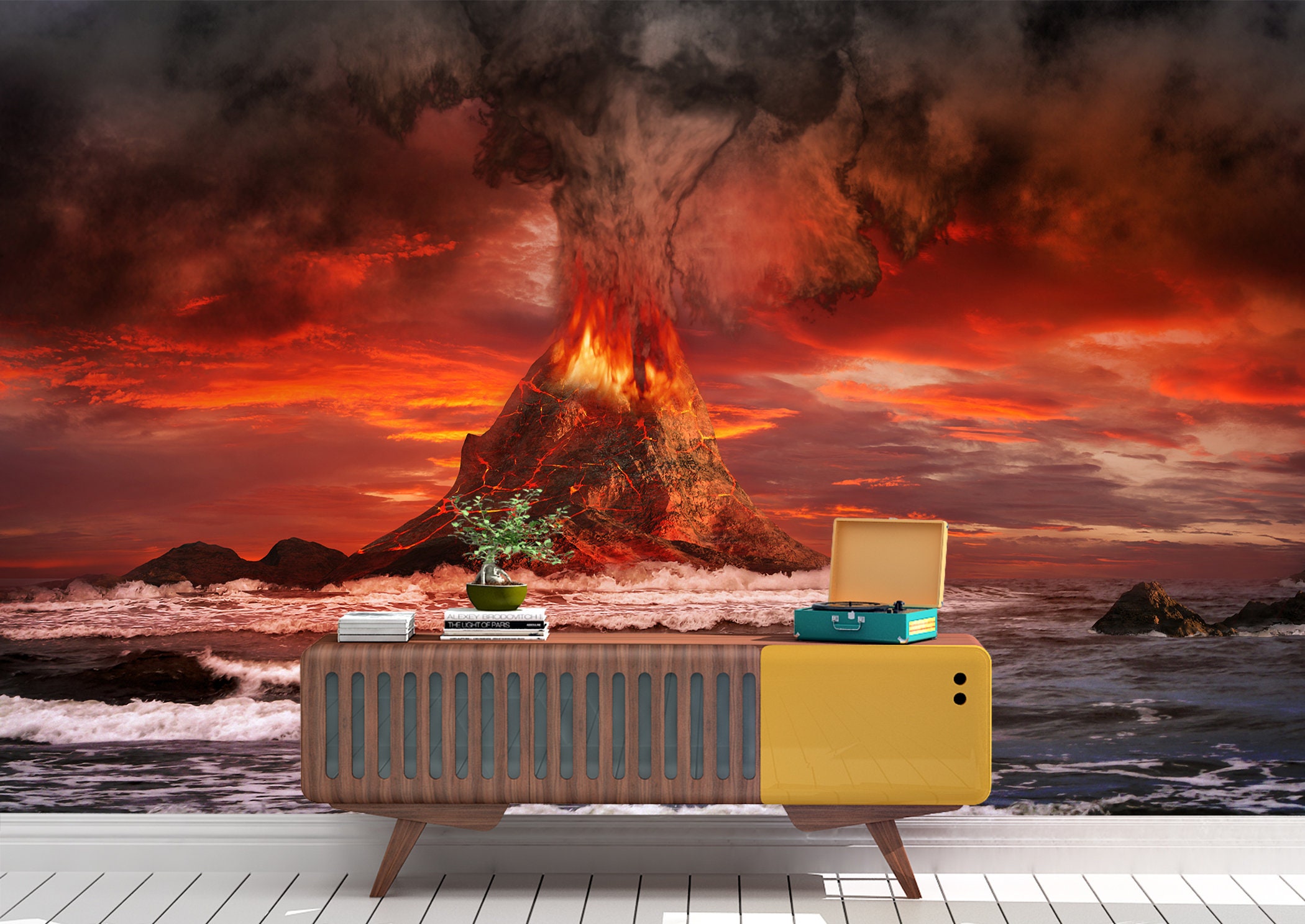 Volcano Magma Eruption Wall Mural Wallpaper Wall Art Peel & | Etsy