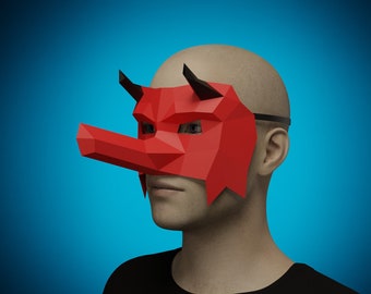 Devil Half-mask PAPERCRAFT 3d DIY Masquerade Ball Mask for | Etsy