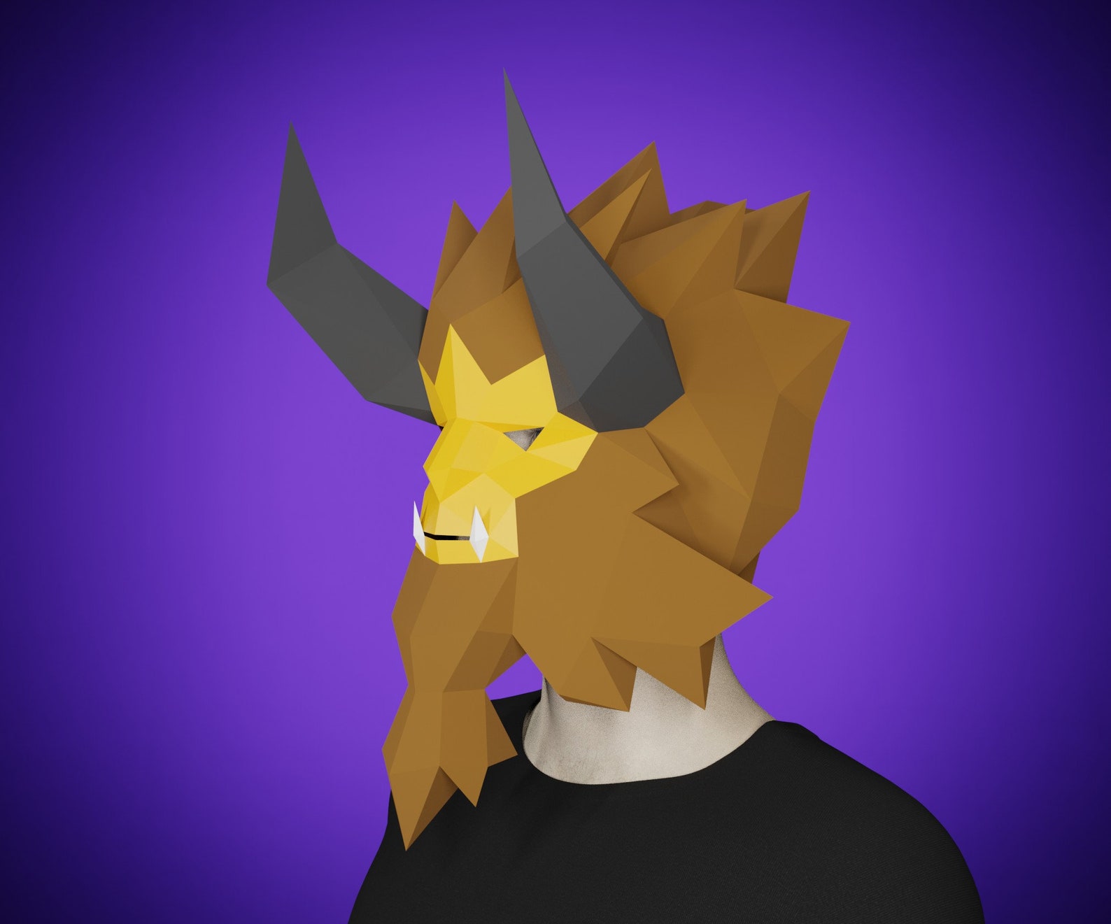 PAPERCRAFT MASK 3D Beast Template, Diy Animal Costume, Low Poly Demon ...