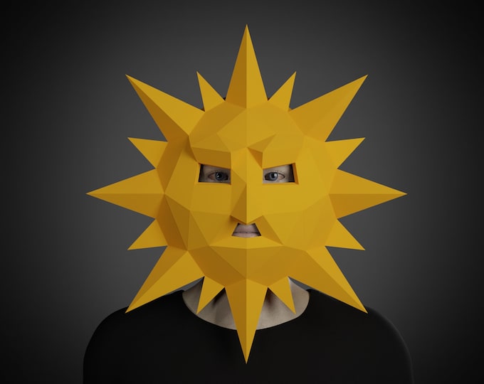 SUN MASK PAPERCRAFT Template, Printable Pdf Pattern for 3D Low Poly ...