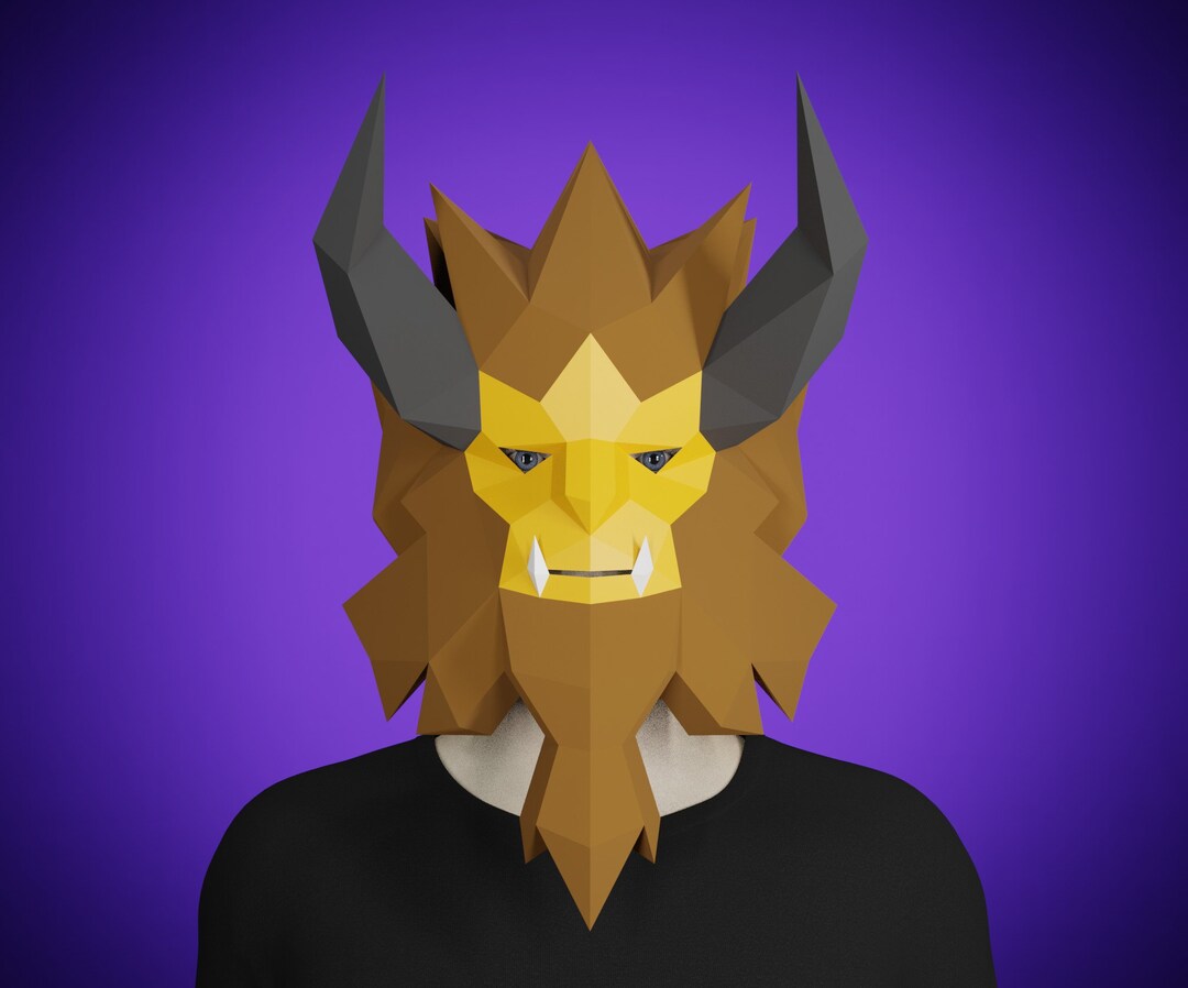 PAPERCRAFT MASK 3D Beast Template, Diy Animal Costume, Low Poly Demon ...