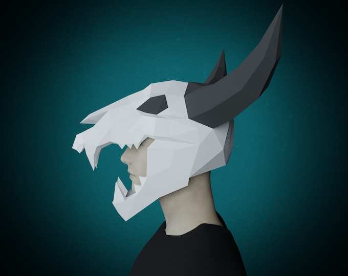 Animal Skull Mask Papercraft Set, Crow, Cat, Bull, Stag, Low Poly Paper ...