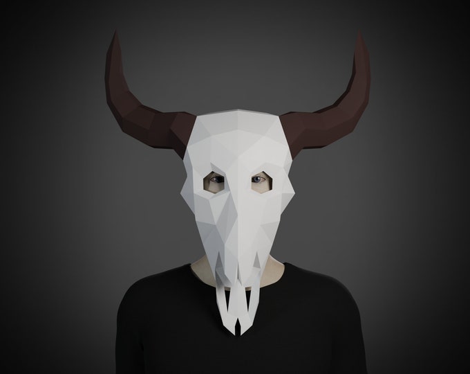 Animal Skull Mask Papercraft Set, Crow, Cat, Bull, Stag, Low Poly Paper ...