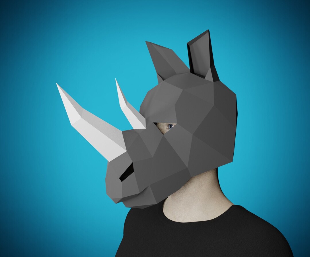 PAPERCRAFT MASK RHINO, 3D Animal Head- Diy Adult Paper Craft Pattern ...