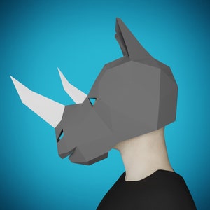 PAPERCRAFT MASK RHINO, 3D Animal Head- Diy Adult Paper Craft Pattern ...