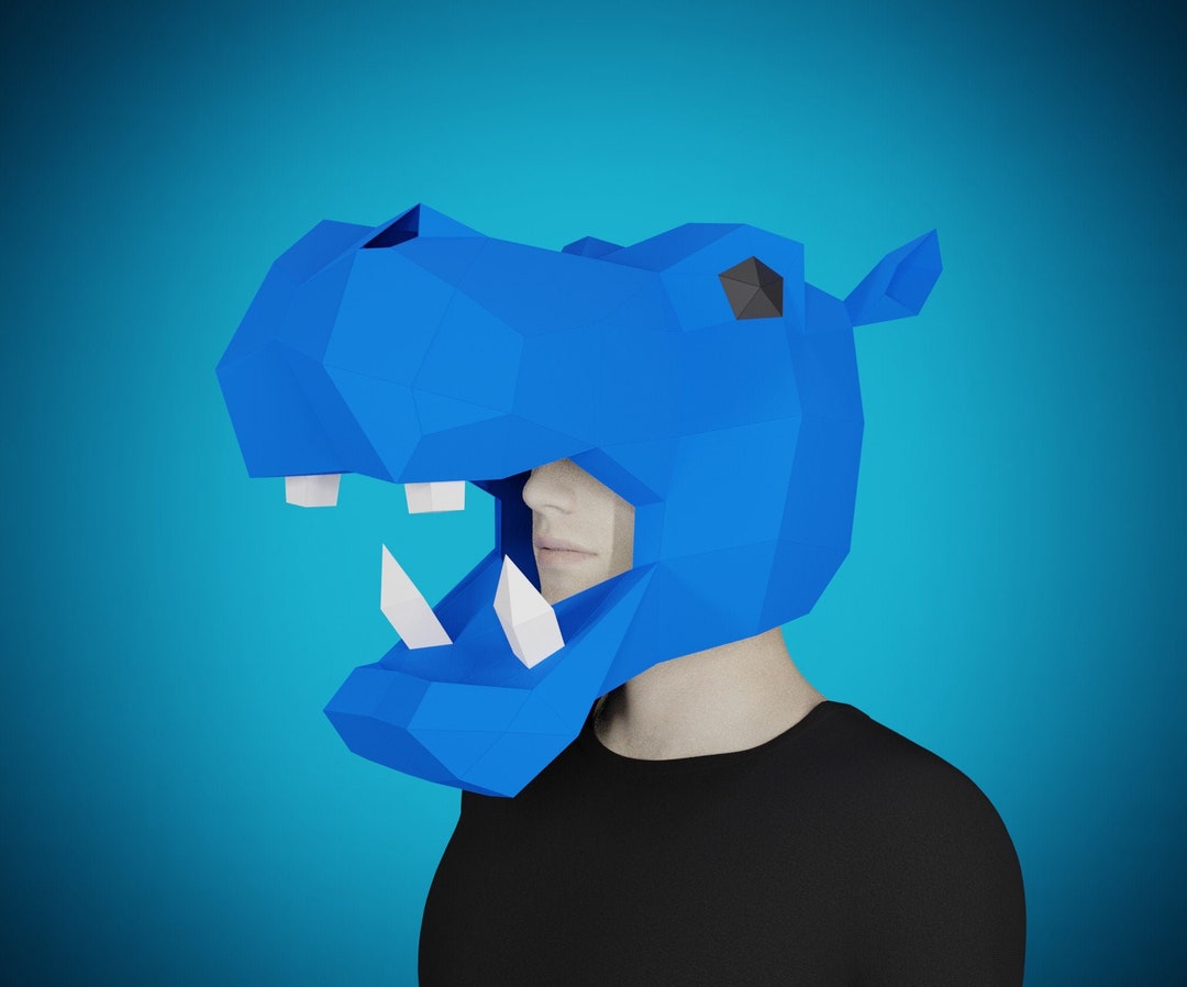 PAPERCRAFT MASK HIPPO, 3D Animal Head- Diy Adult Paper Craft Pattern ...